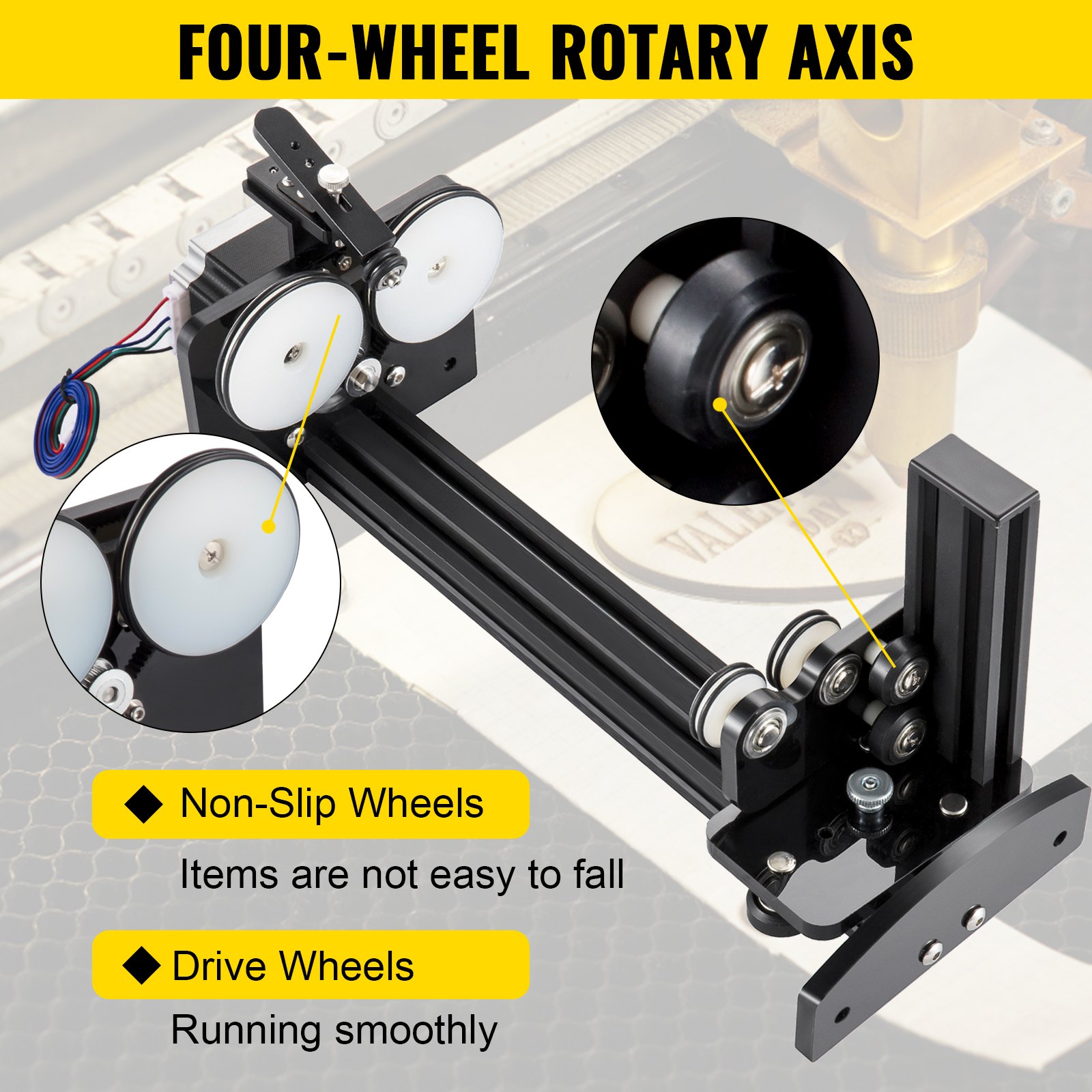 VEVOR Rotary Axis Attachment, 4 Wheels Laser Rotary Attachment, 57 ...