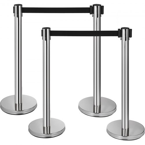 6pcs Queue Posts W/ Black Retractable Belt Stainless Steel Restaurants ...