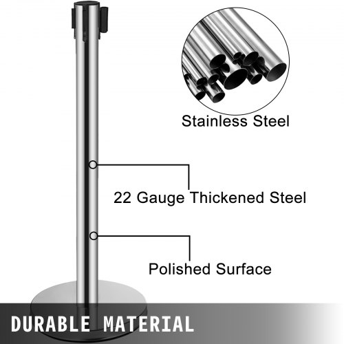 6pcs Queue Posts W/ Black Retractable Belt Stainless Steel Restaurants ...