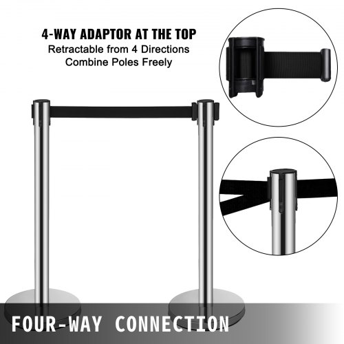 6pcs Queue Posts W/ Black Retractable Belt Stainless Steel Restaurants ...