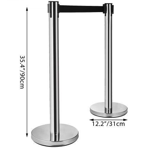 6pcs Queue Posts W/ Black Retractable Belt Stainless Steel Restaurants ...