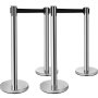 6pcs Queue Posts W/ Black Retractable Belt Stainless Steel Restaurants ...