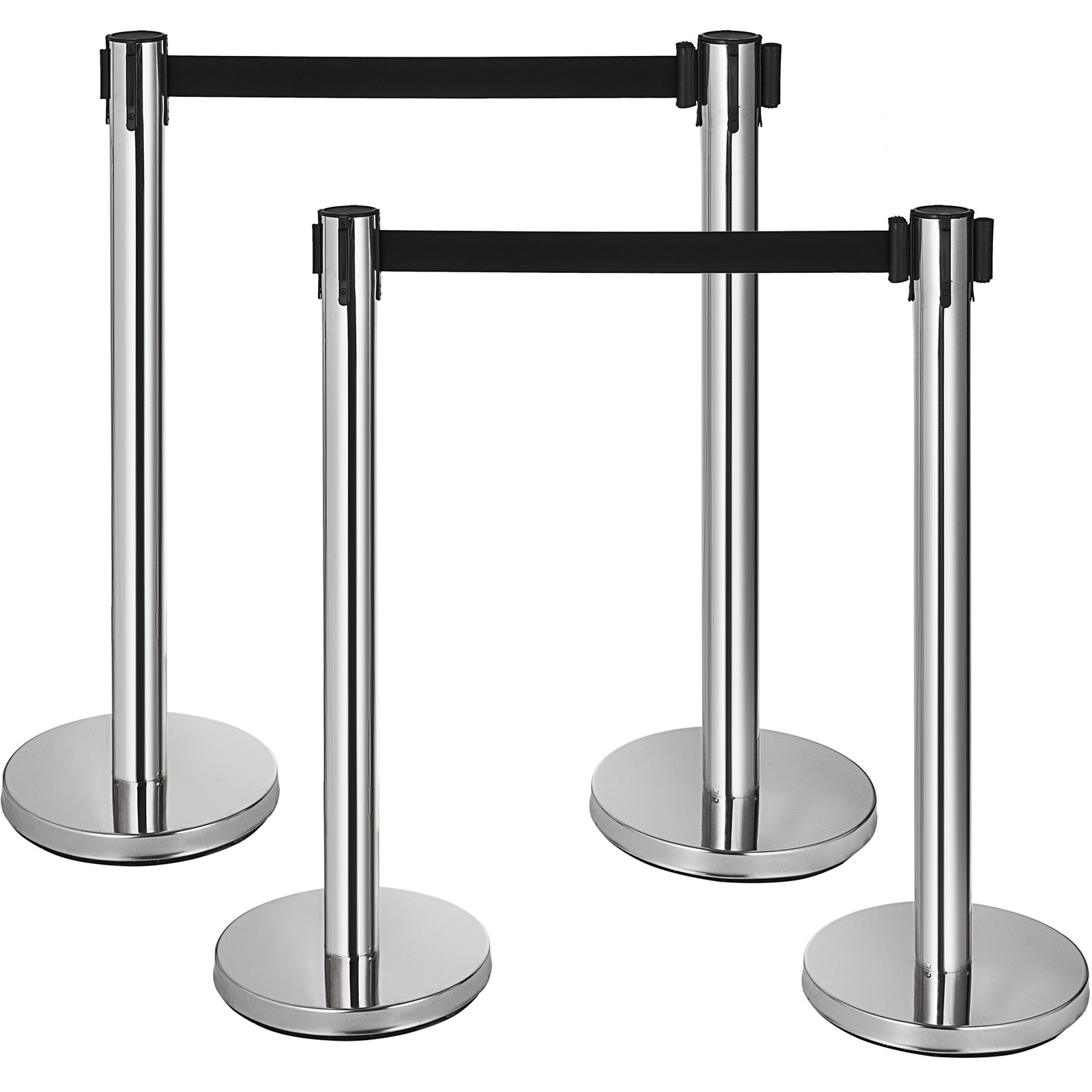 6pcs Queue Posts W/ Black Retractable Belt Stainless Steel Restaurants ...