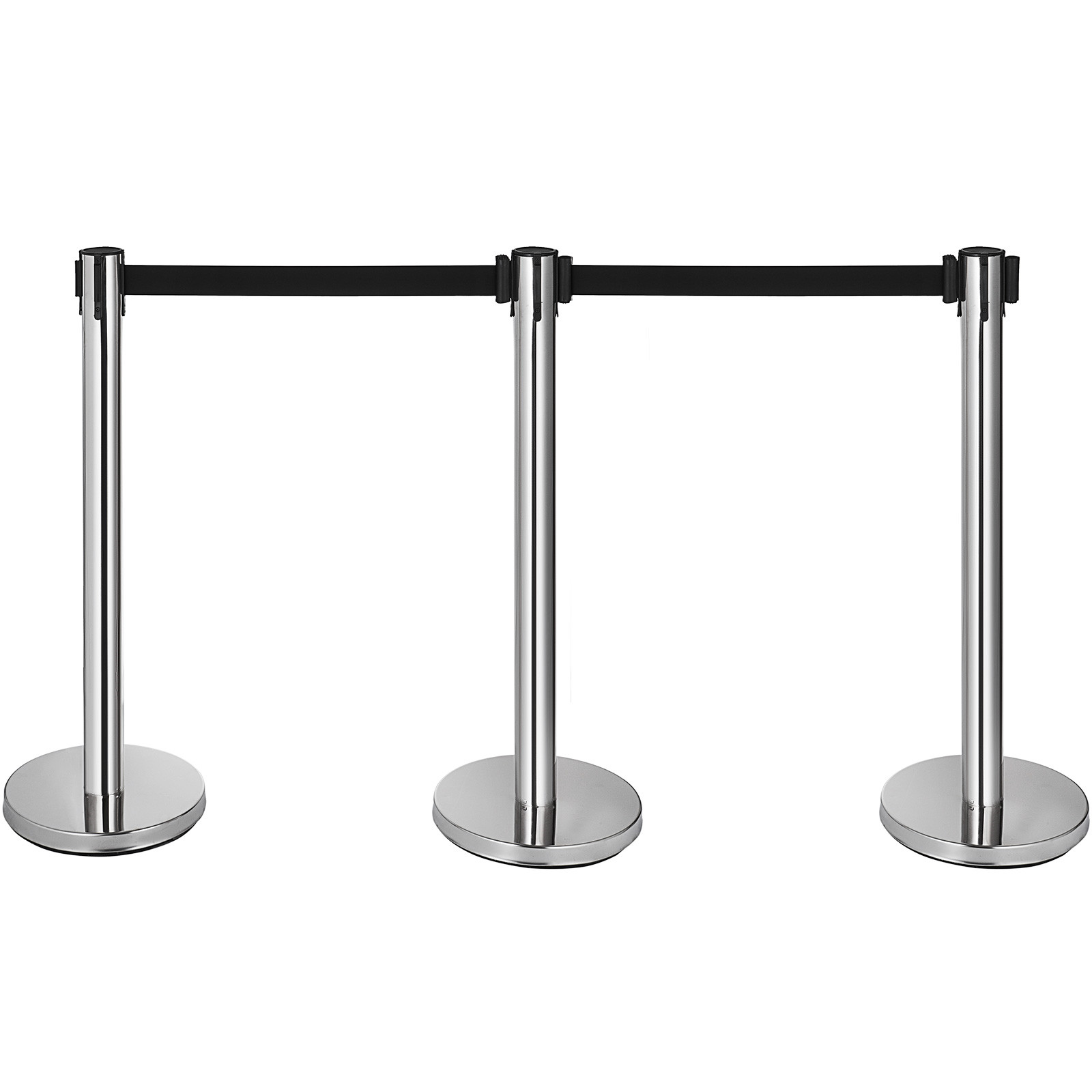 6pcs Queue Posts W/ Black Retractable Belt Stainless Steel Restaurants ...