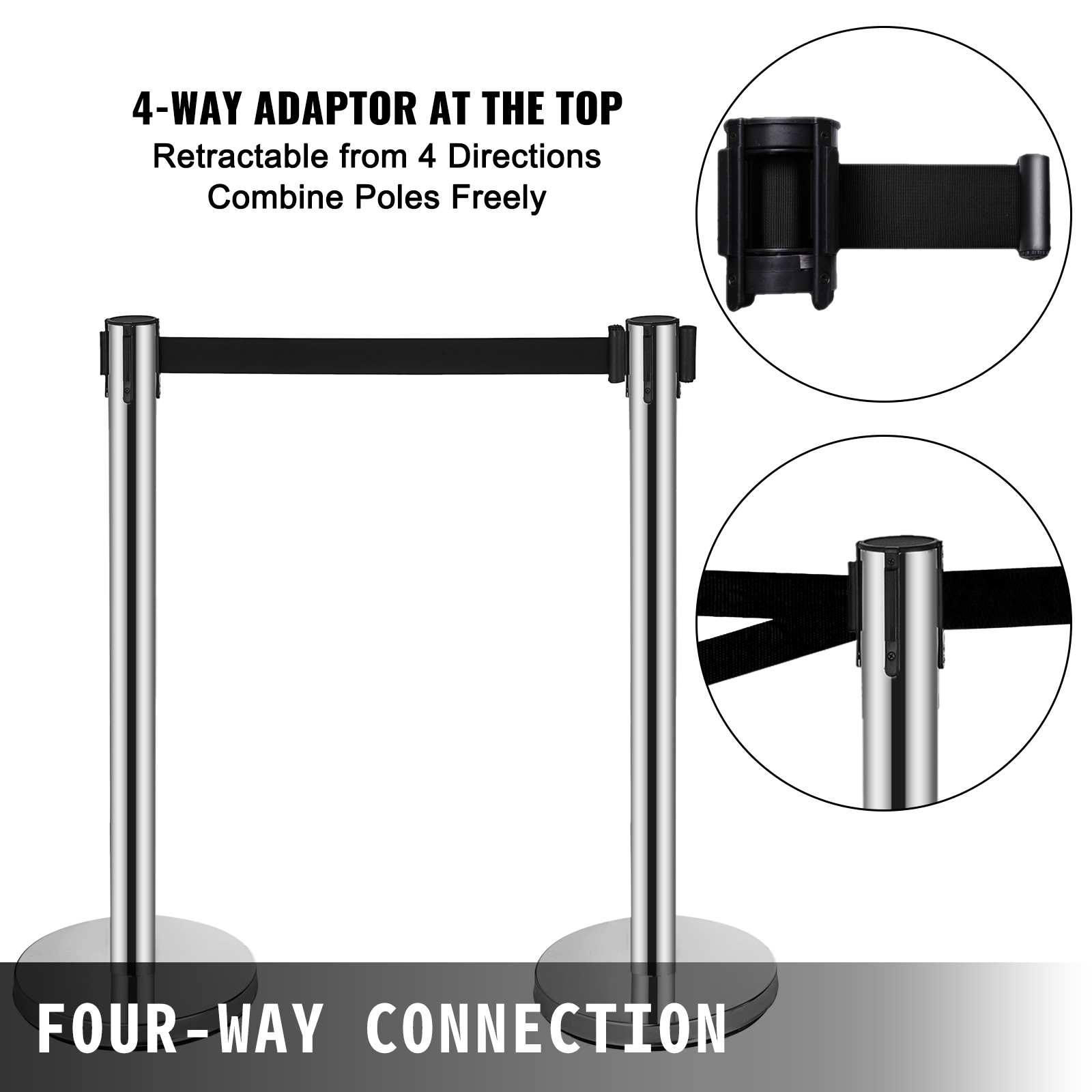 6pcs Queue Posts W/ Black Retractable Belt Stainless Steel Restaurants ...