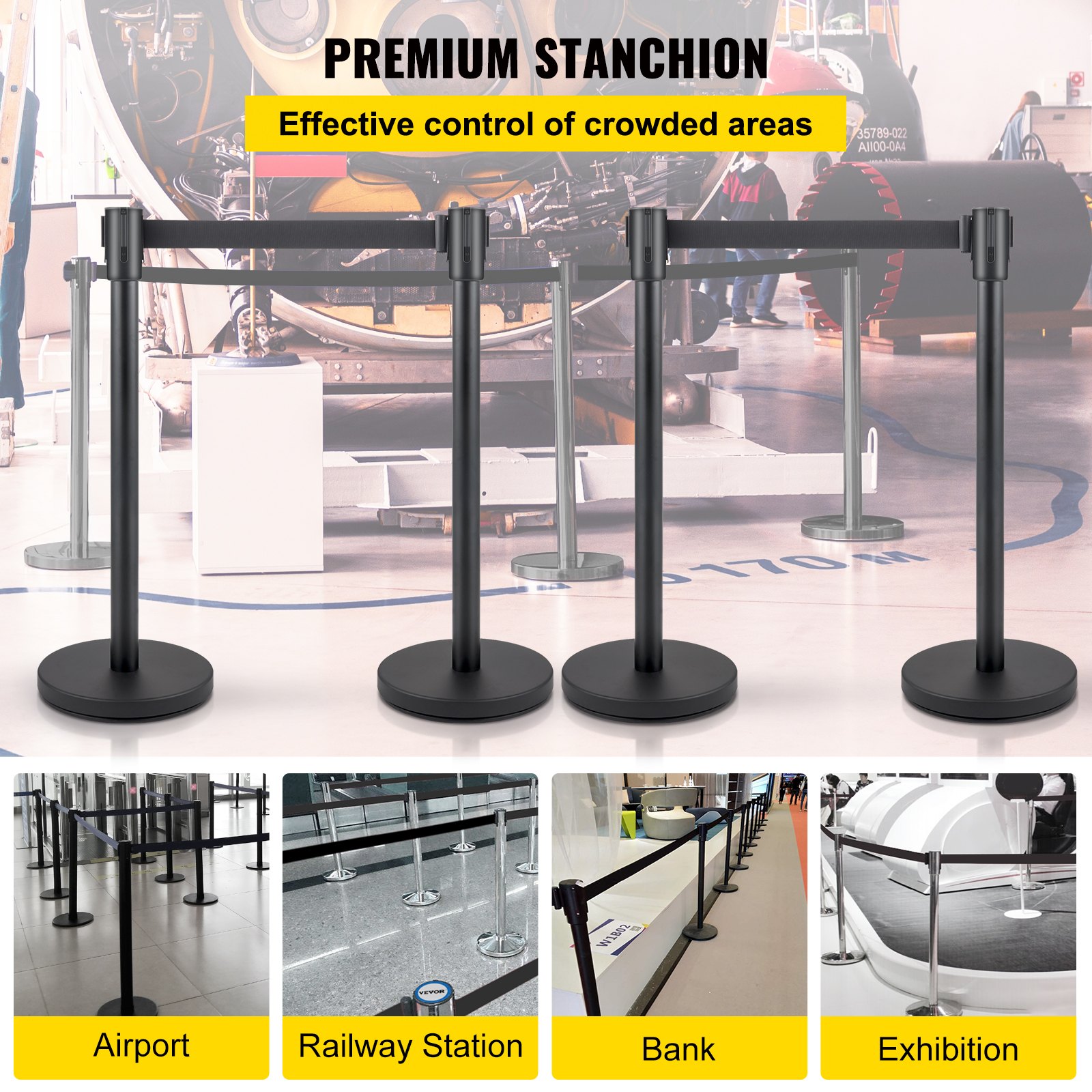 VEVOR Crowd Control Stanchion, Set of 4 Pieces Stanchion Set, Stanchion ...