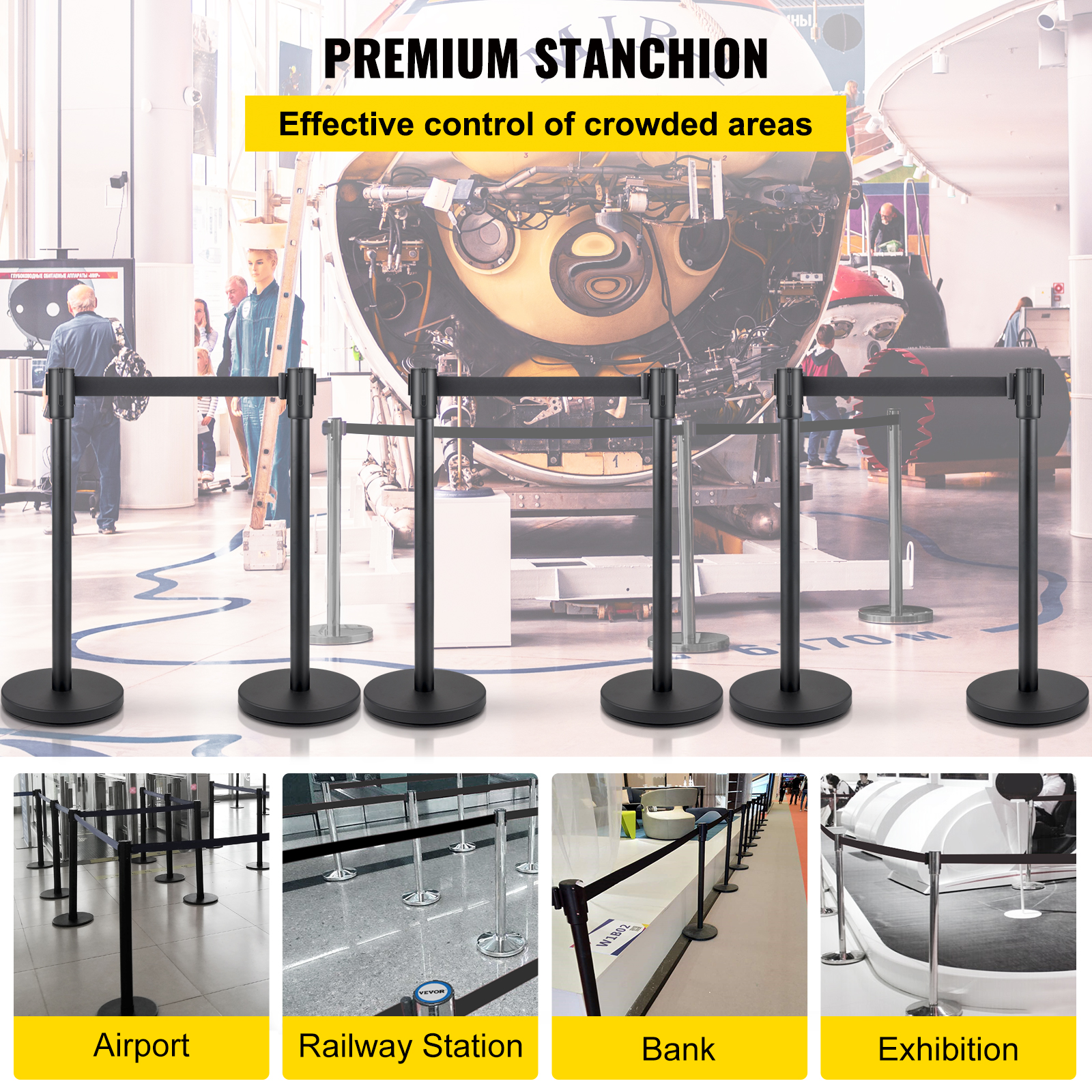 Vevor Crowd Control Stanchion Set 6 Pcs Queue Barrier W/ 6.6 Ft ...