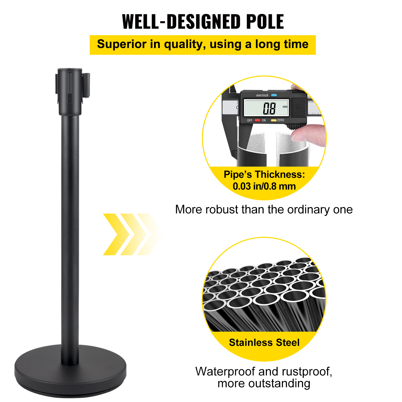 Vevor Crowd Control Stanchion Set 6 Pcs Queue Barrier W/ 6.6 Ft ...