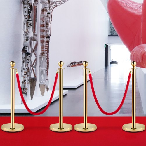 VEVOR 38 Inch Stanchion Posts Queue, Red Velvet Rope (3, Gold) | VEVOR US