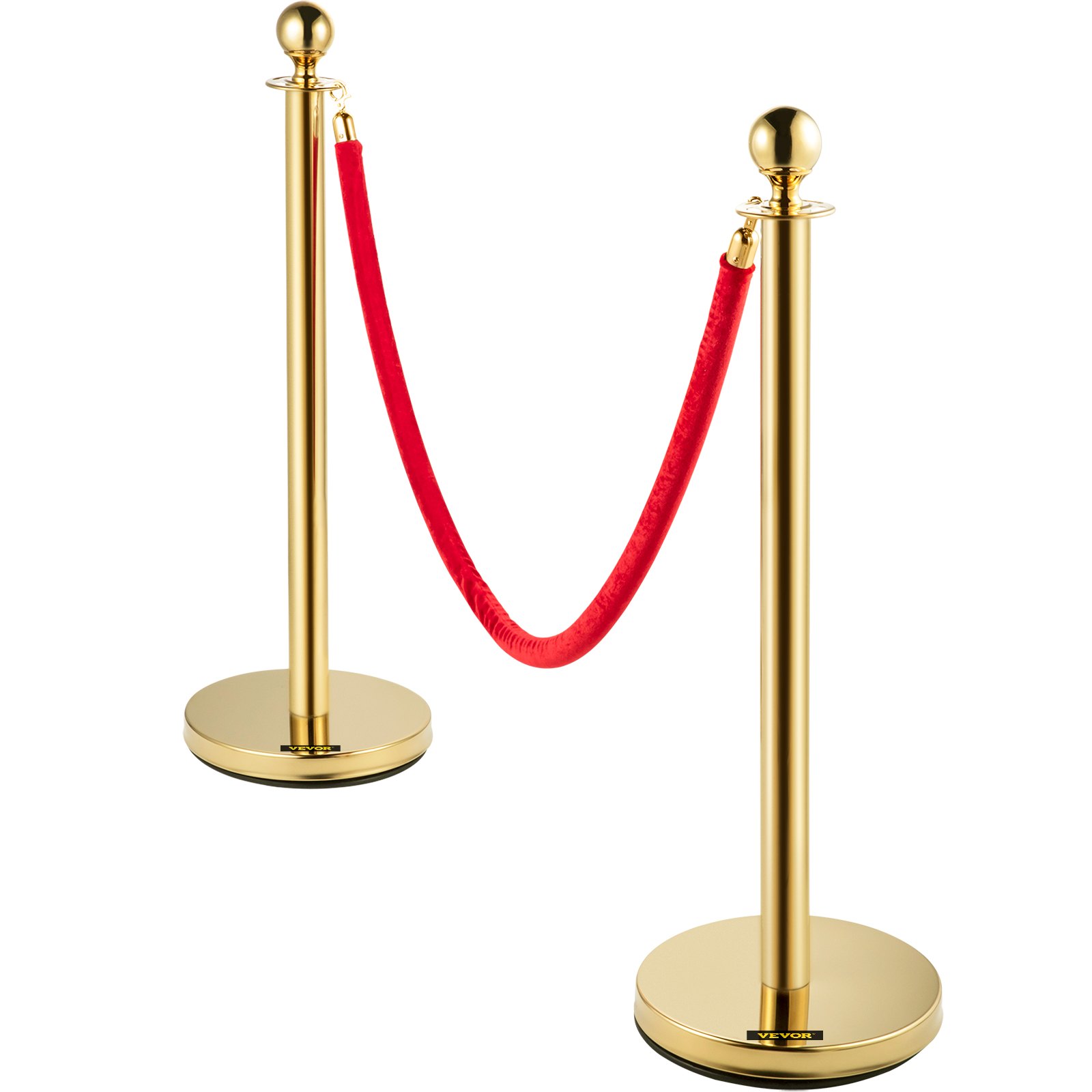 VEVOR 38 Inch Stanchion Posts Queue, Red Velvet Rope (3, Gold) | VEVOR US