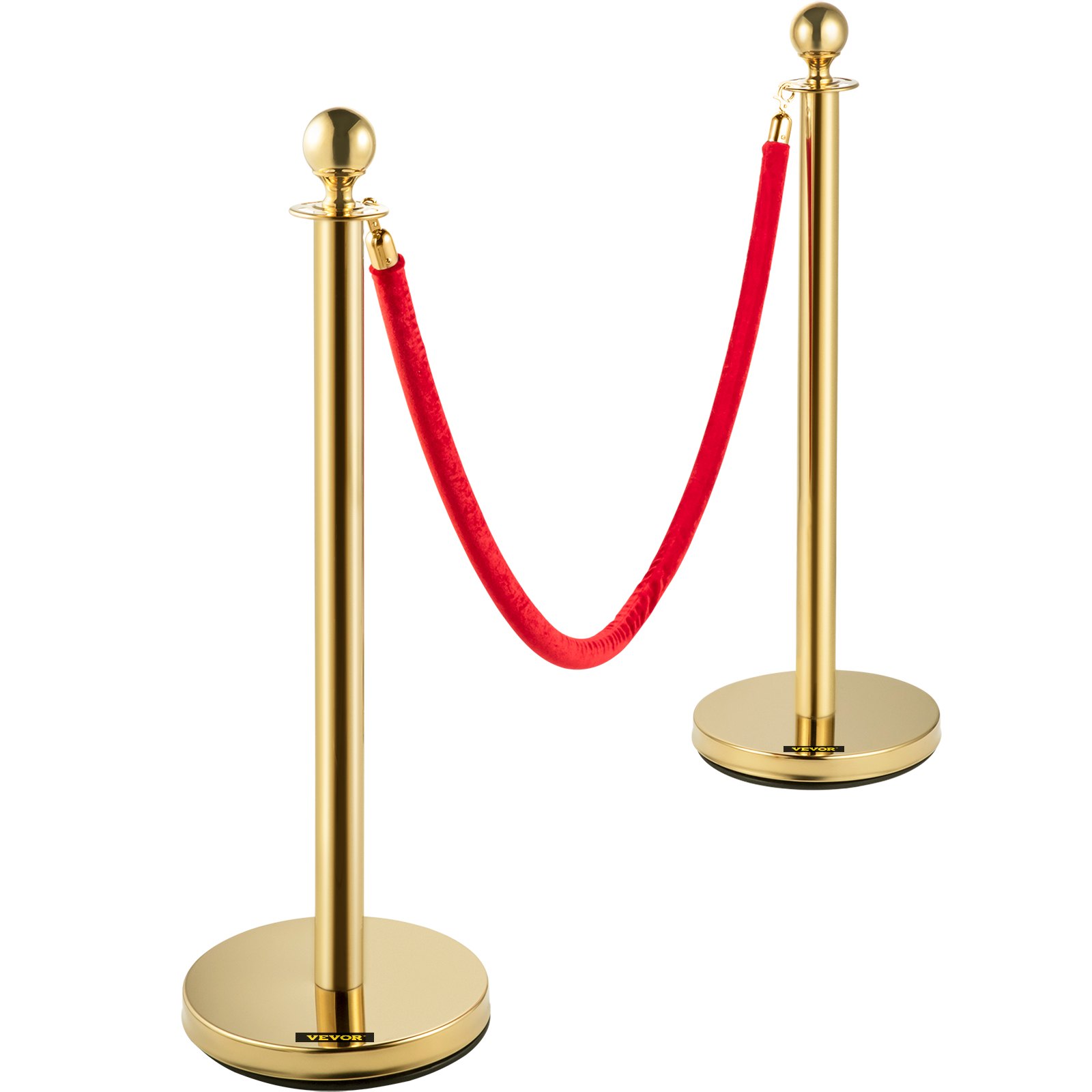 VEVOR 38 Inch Stanchion Posts Queue, Red Velvet Rope (3, Gold) | VEVOR US