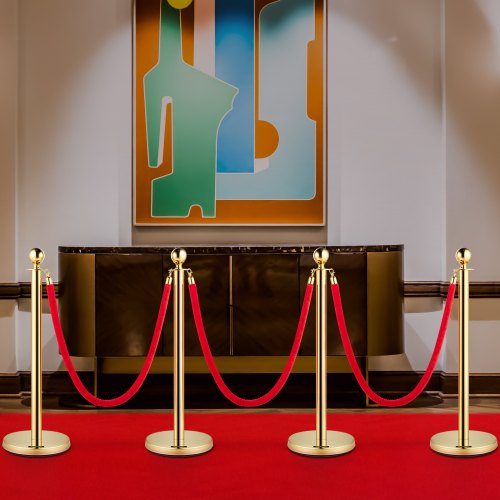 VEVOR 4PCS Gold Stanchion Posts Queue, 38 Inch Red Velvet Rope, Crowd ...