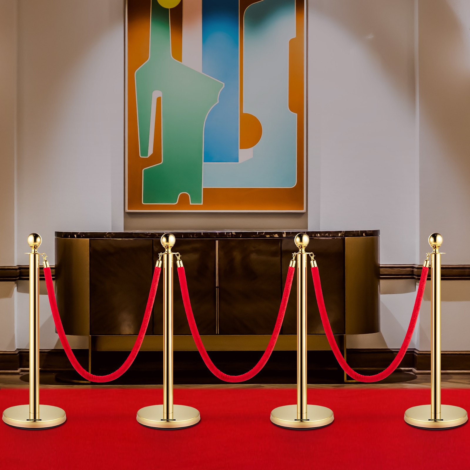 VEVOR 4PCS Gold Stanchion Posts Queue, 38 Inch Red Velvet Rope, Crowd ...