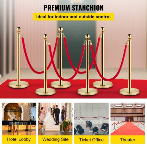 6PCS Red Rope Stanchion Silver Post Crowd Control Queue Line Barrier ...