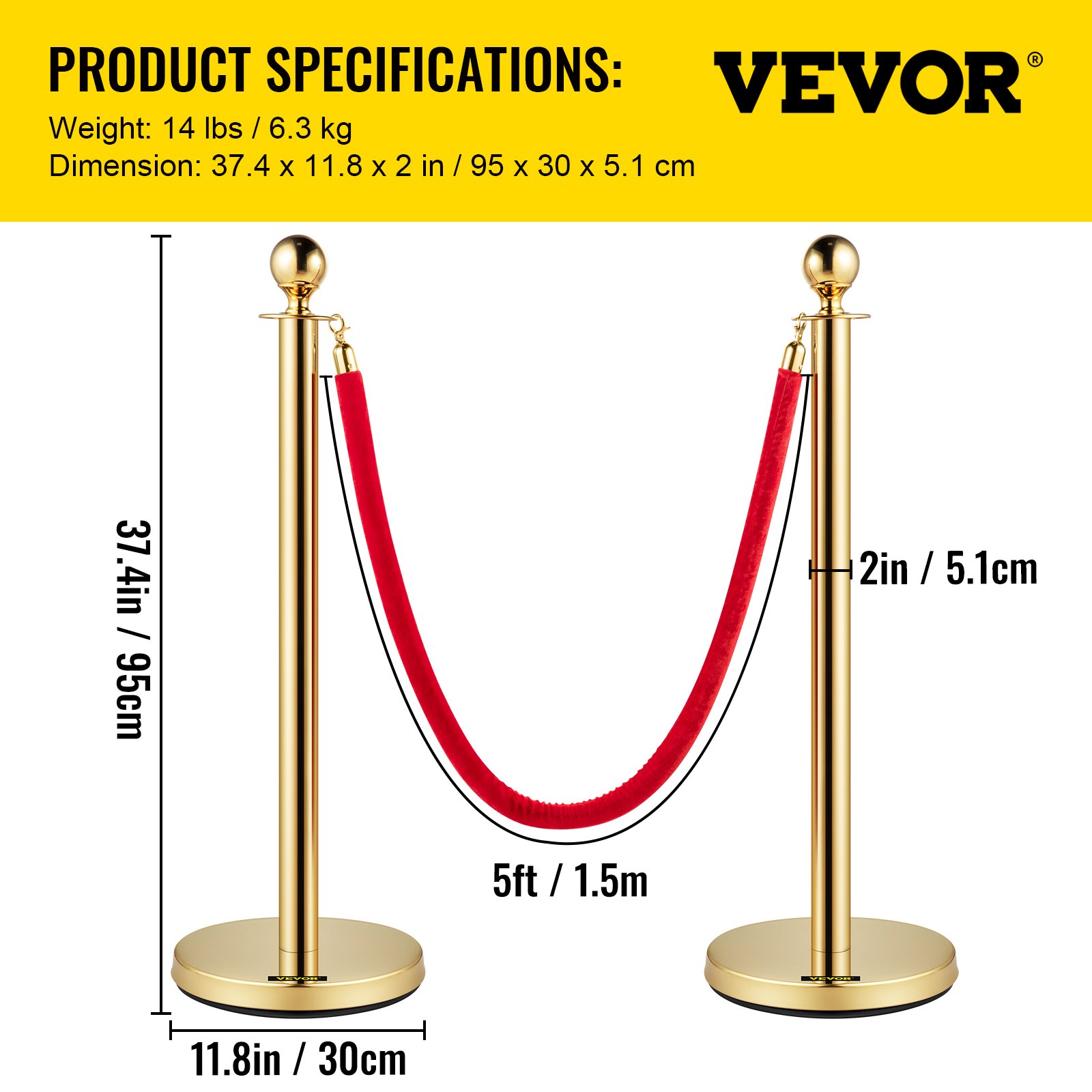 VEVOR 6 PCS Gold Stanchions Posts Stainless Steel Stanchion Queue Post ...