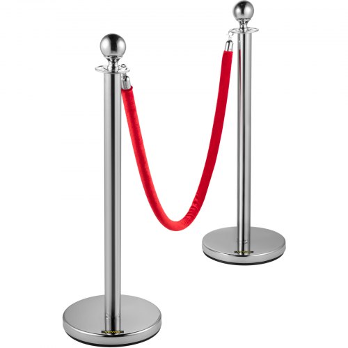 VEVOR 4PCS Stainless Steel Stanchion Posts Queue, Red Velvet Ropes ...