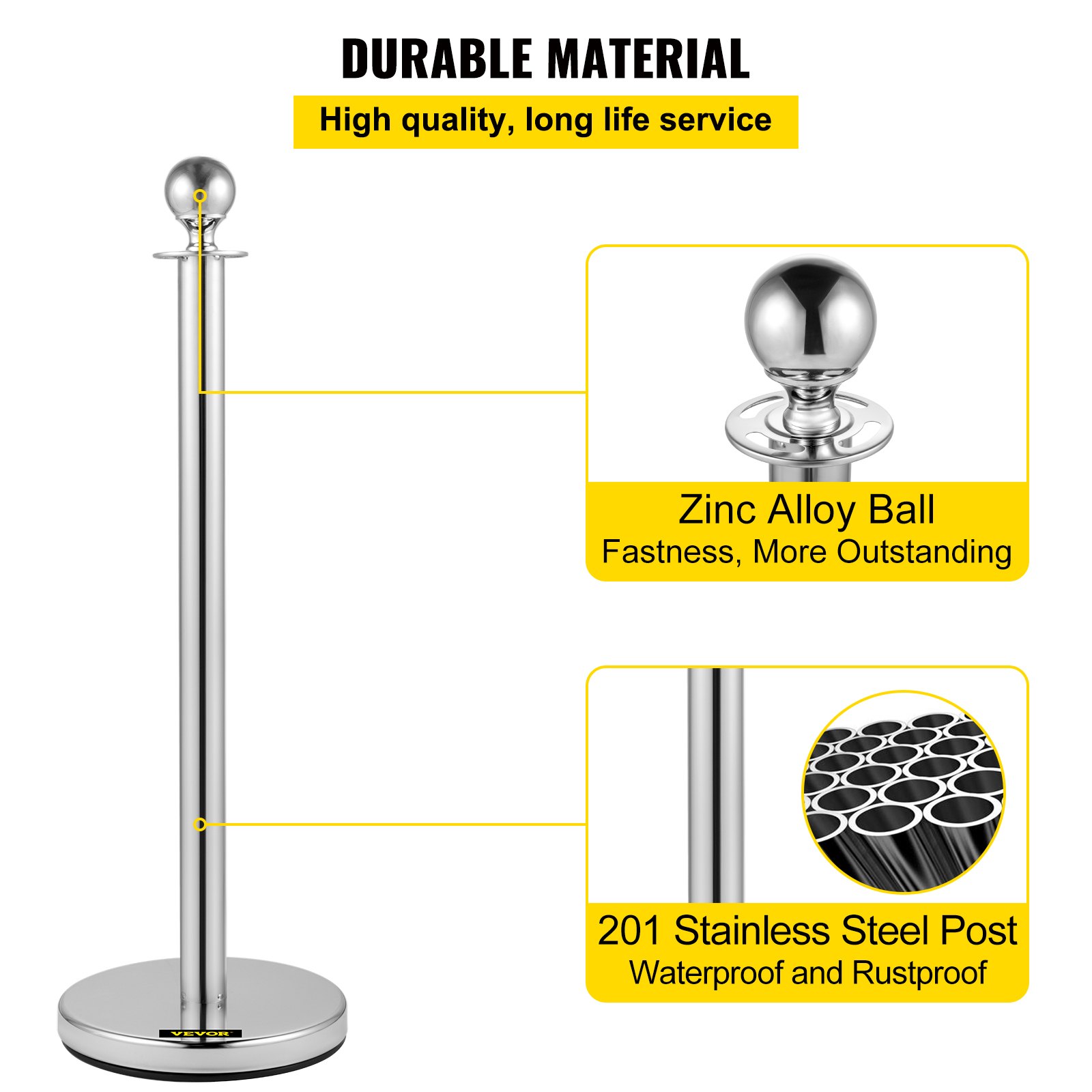 VEVOR 4PCS Stainless Steel Stanchion Posts Queue, Red Velvet Ropes ...