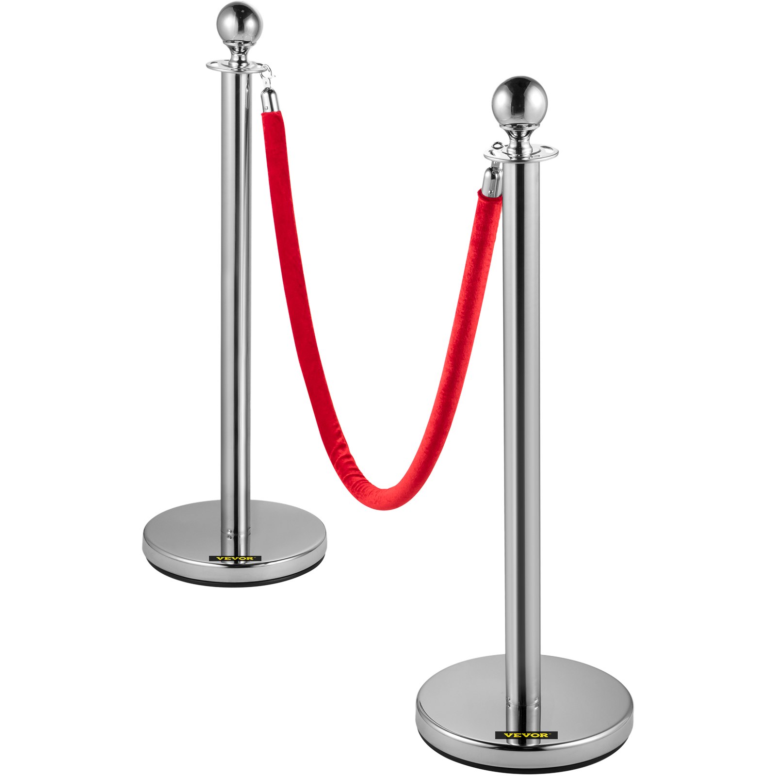 VEVOR 4PCS Stainless Steel Stanchion Posts Queue, Red Velvet Ropes ...