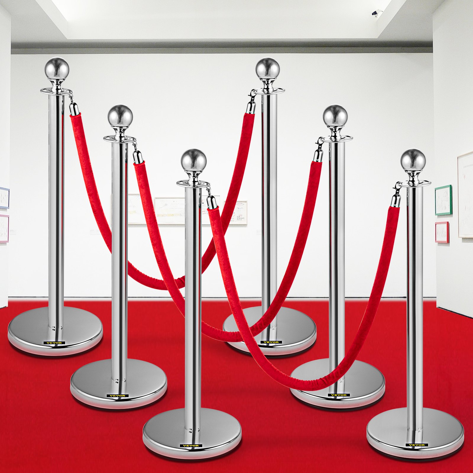VEVOR 6 PCS Silver Stanchions Posts Stainless Steel Stanchion Queue ...
