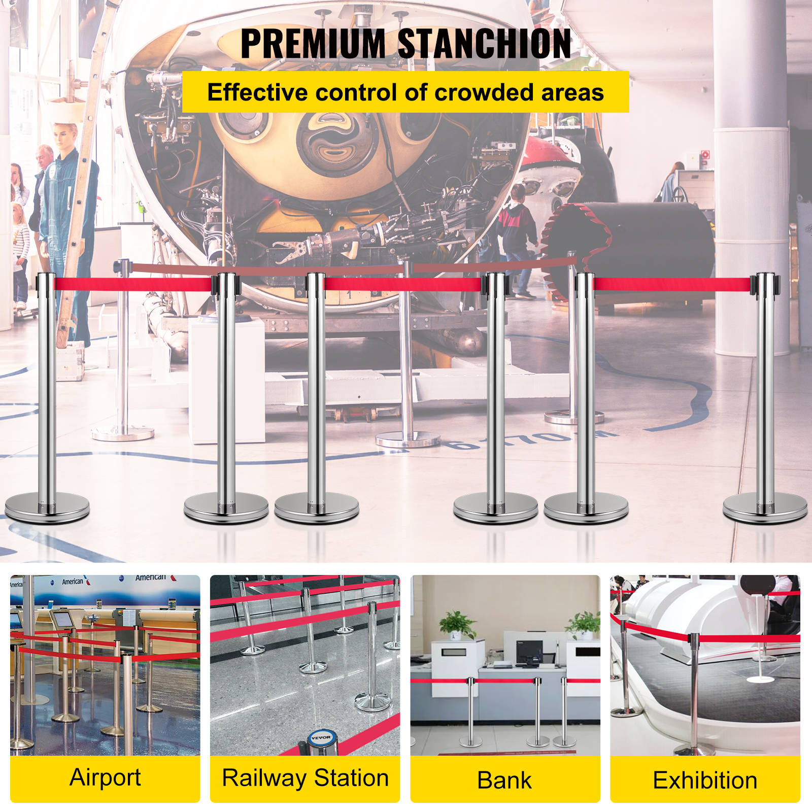 VEVOR Crowd Control Stanchion, Set of 6 Pieces Stanchion Set, Stanchion ...