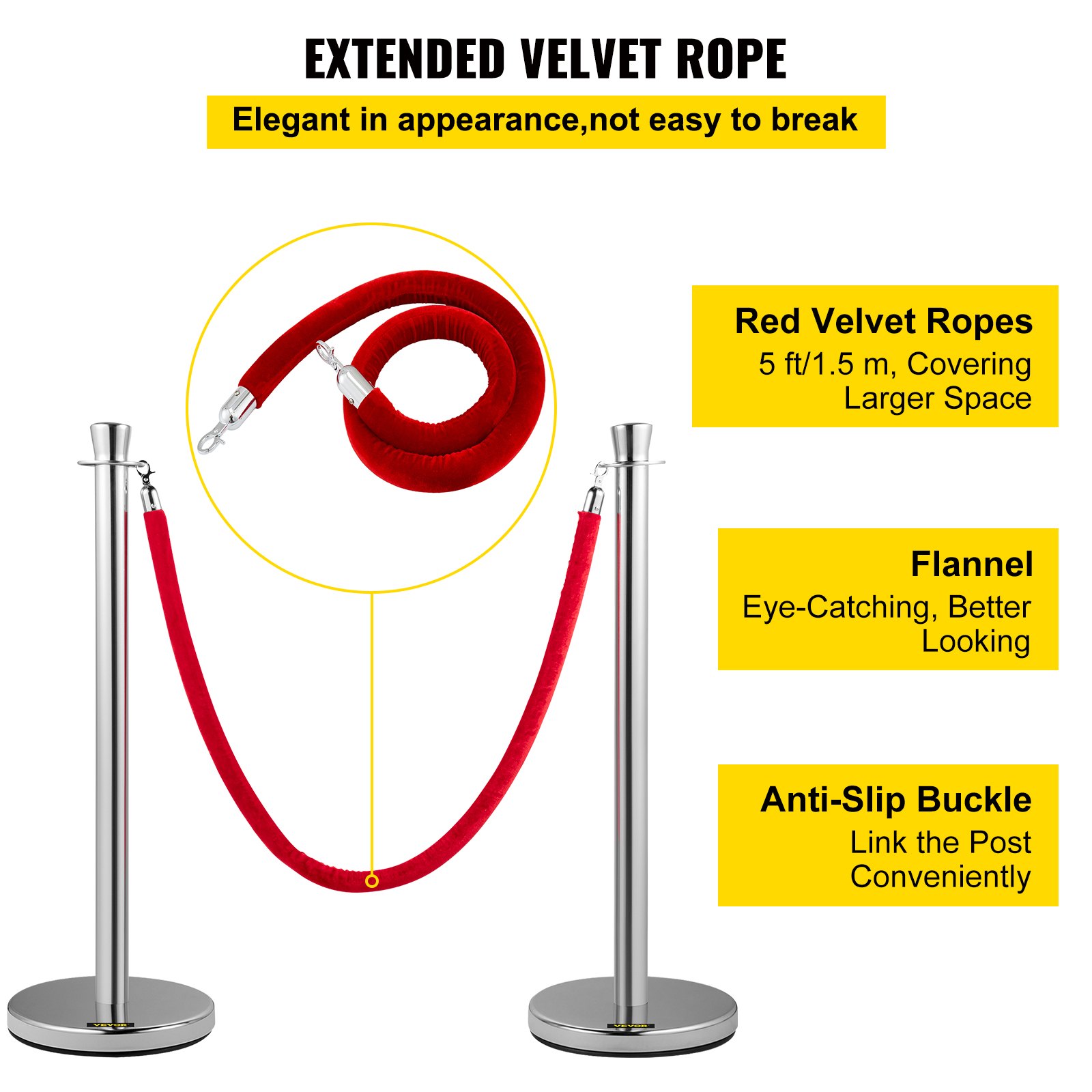 VEVOR Crowd Control Stanchion, Set of 2 Pieces Stanchion Set, Stanchion ...