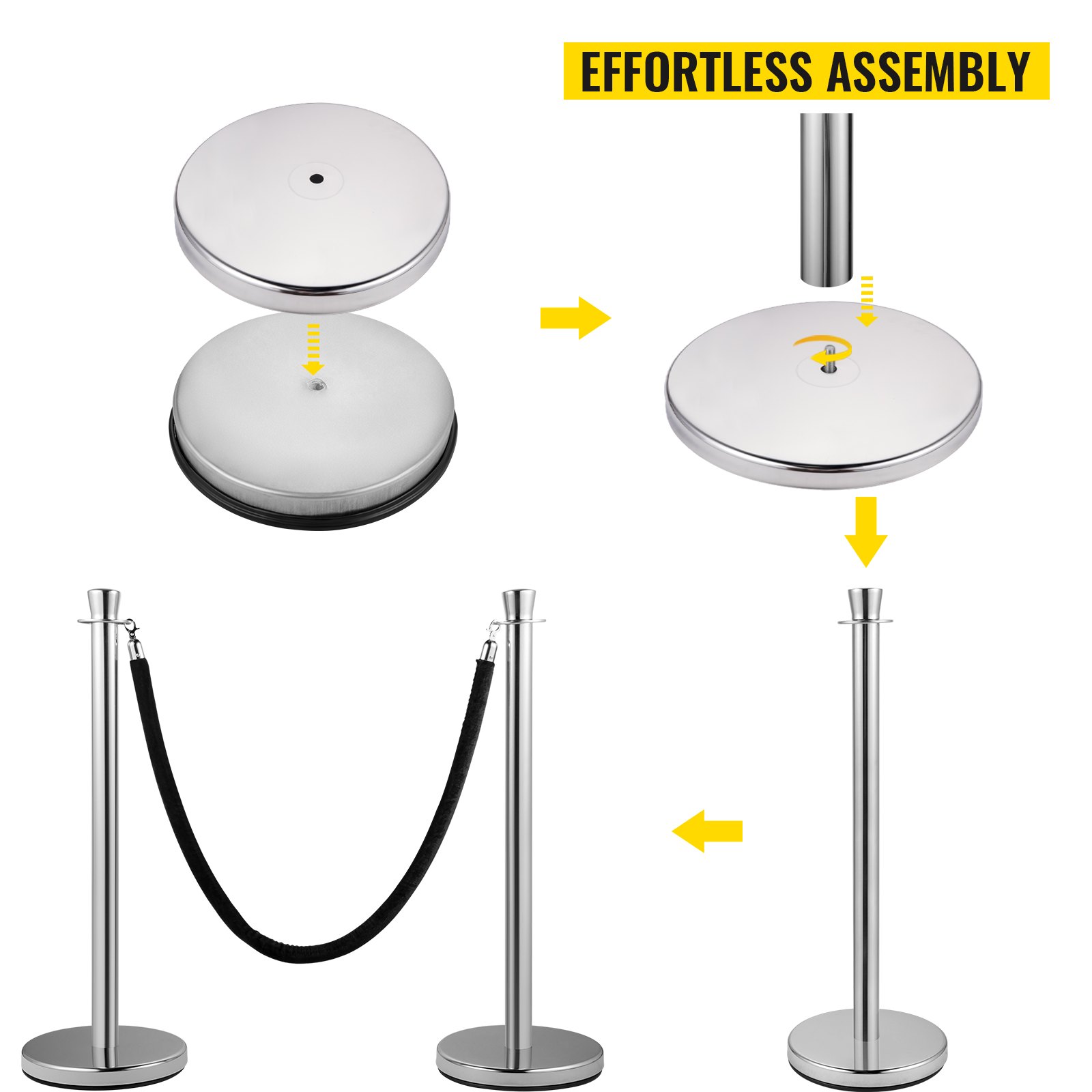 VEVOR Crowd Control Stanchion, Set of 2 Pieces Stanchion Set, Stanchion ...