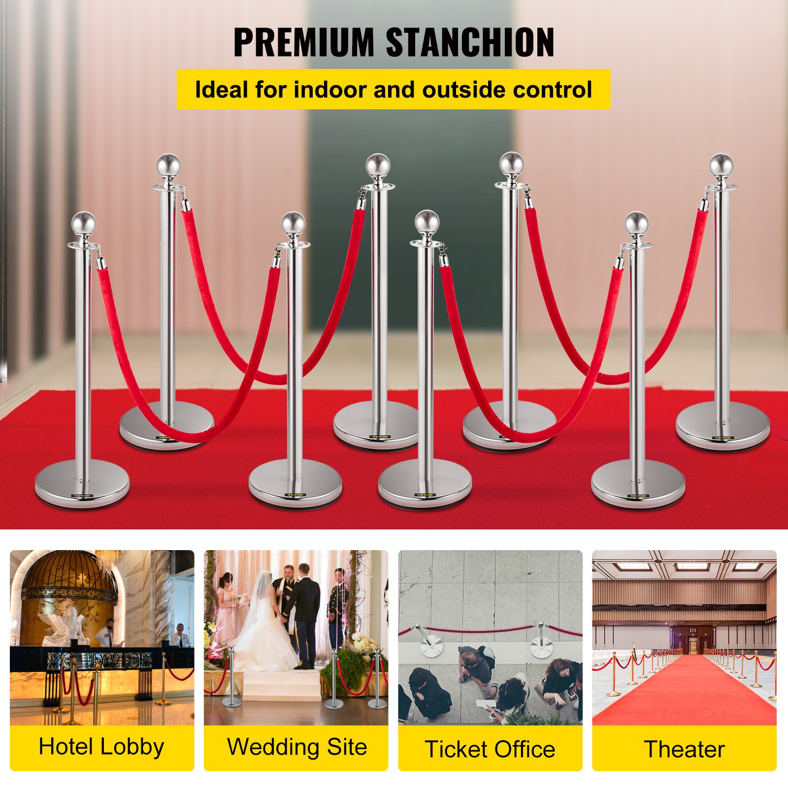 VEVOR Crowd Control Stanchion, Set of 8 Pieces Stanchion Set, Stanchion ...