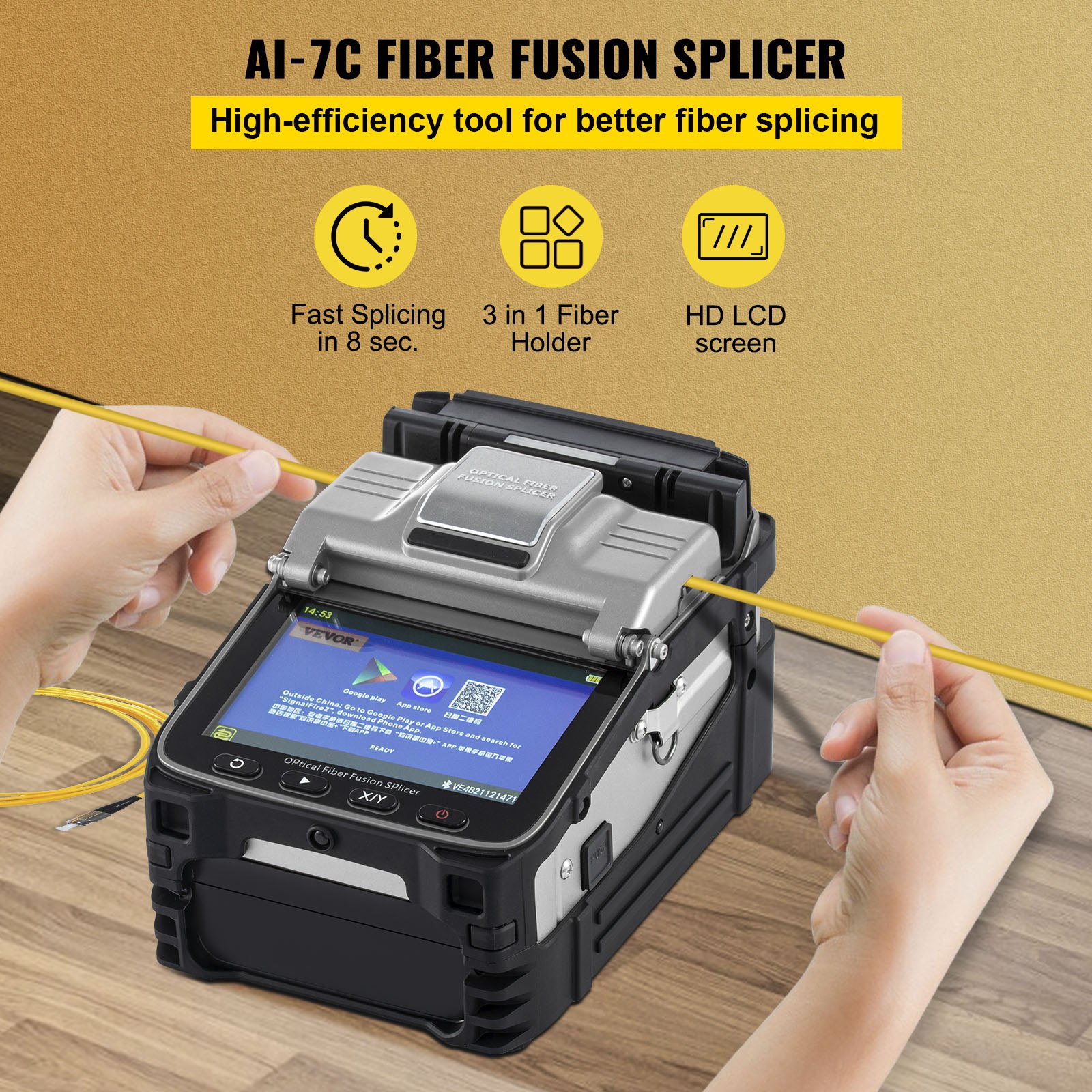 VEVOR AI-7C Fusion Splicer Kit Fiber Optic Splicing Machine 5" Screen w ...