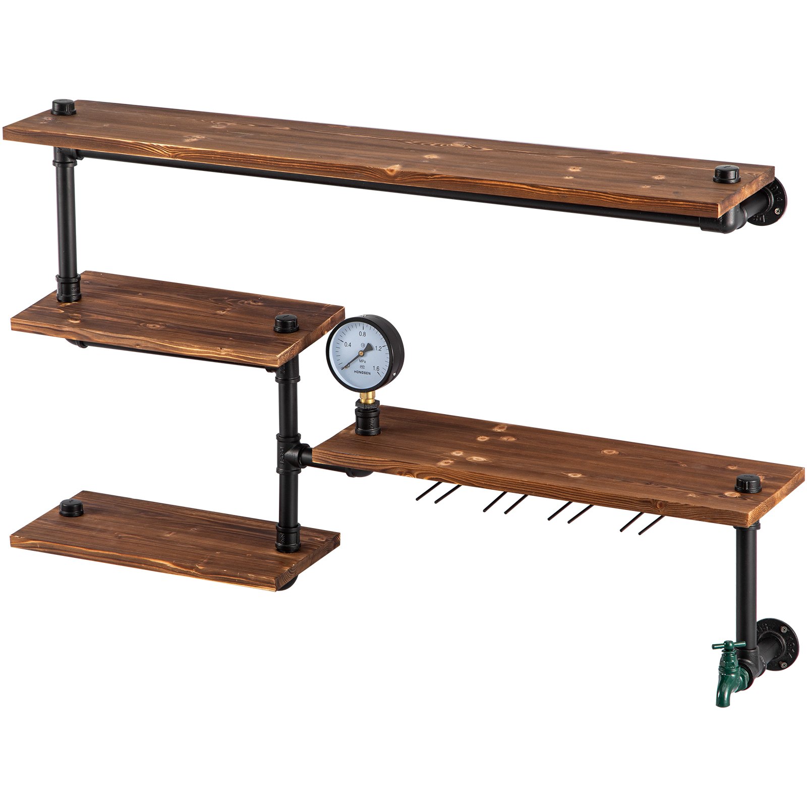 VEVOR Iron Pipes Shelving, Industrial Steel Pipe Shelf w/ 4-Tier Wood ...