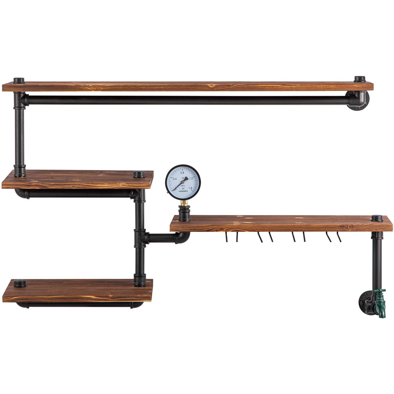 VEVOR Iron Pipes Shelving, Industrial Steel Pipe Shelf w/ 4-Tier Wood ...