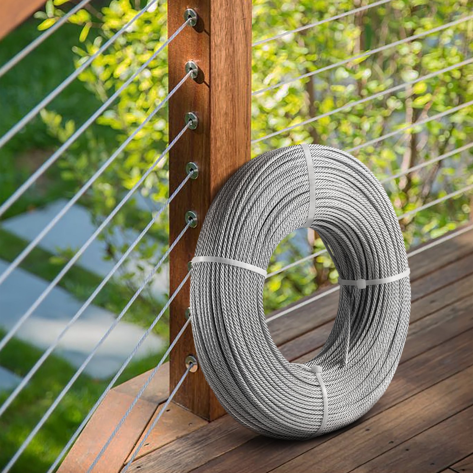 VEVOR Stainless Steel Cable Railing 1/8"x 100ft, Wire Rope 316 Marine ...