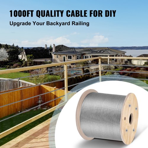 316 Stainless Steel Wire Rope Cable, 3/16", 1x19, 1000 ft reel | VEVOR US