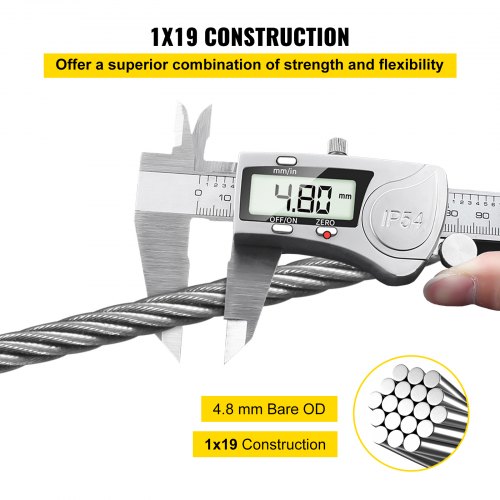 3/16 Stainless Steel Cable Wire Rope 1x19 Type 316 (1000 Feet) | VEVOR US
