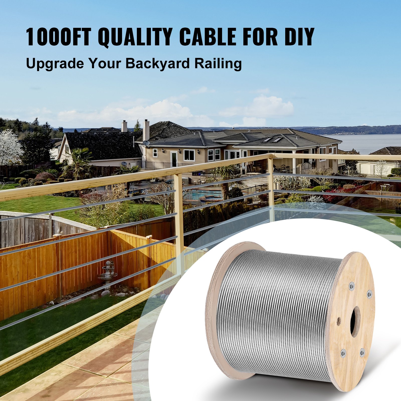 316 Stainless Steel Wire Rope Cable, 3/16", 1x19, 1000 ft reel | VEVOR US