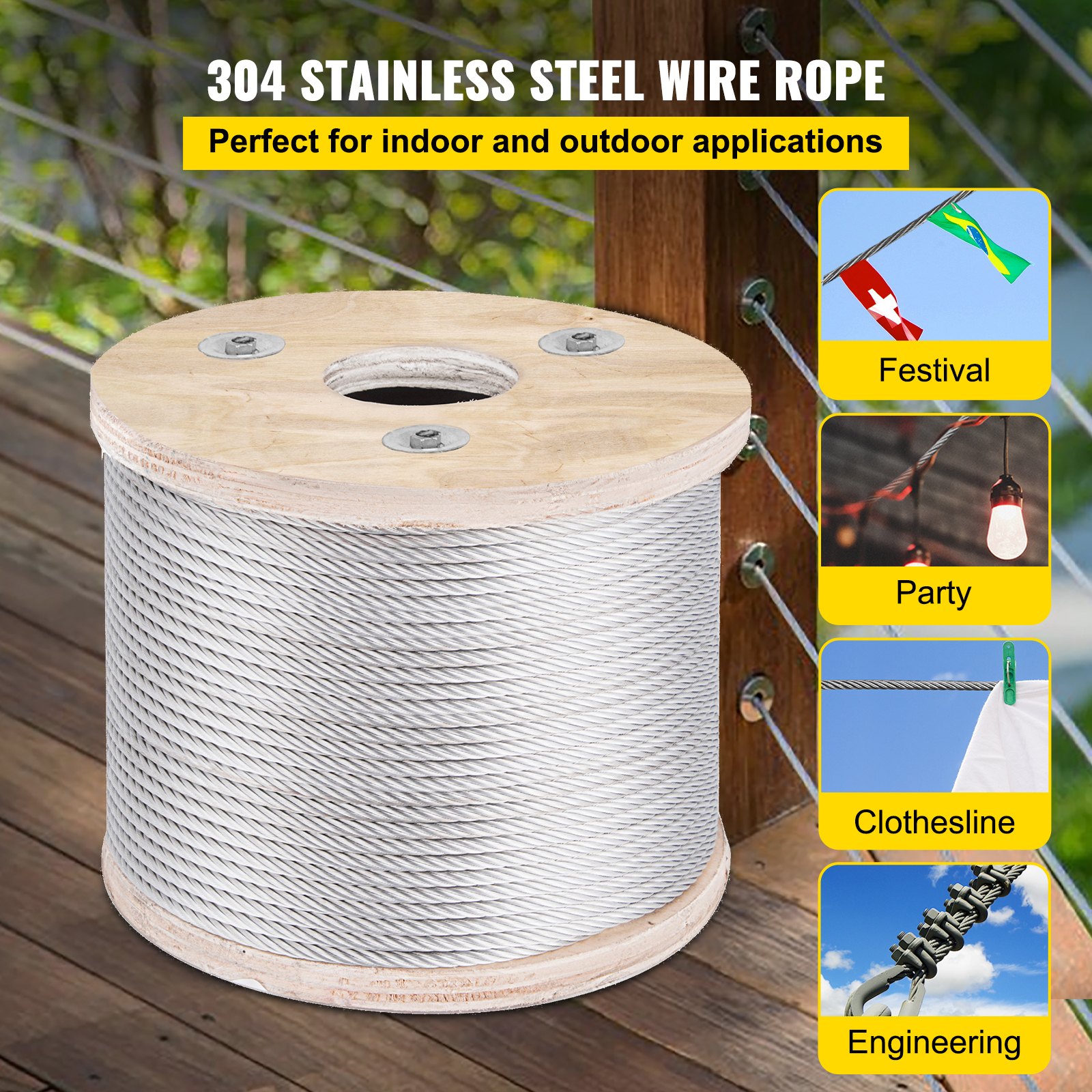 3/16 Stainless Steel Cable Wire Rope 7x19 Type 304 (250 Feet) | VEVOR US