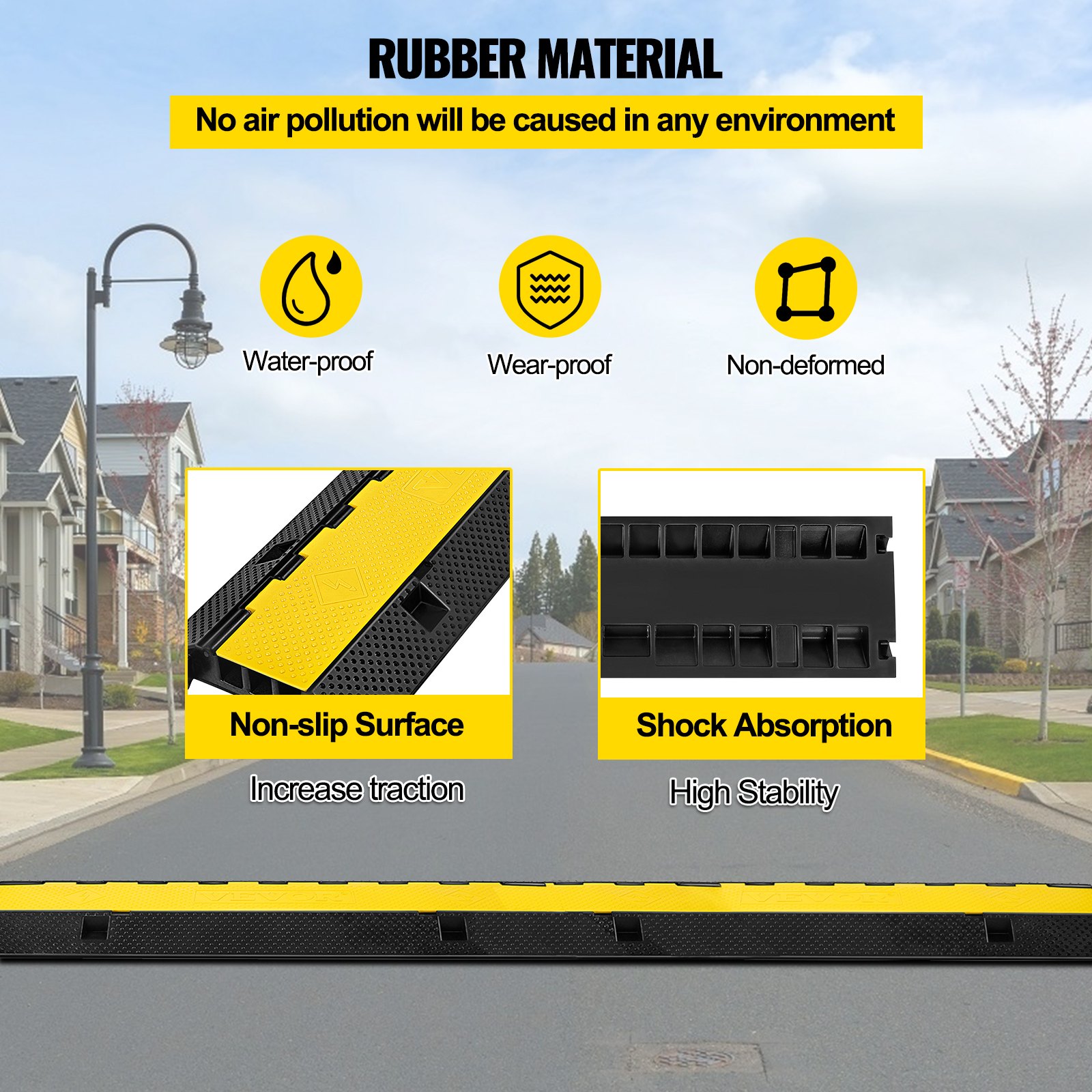 3 Channel Cable Protector Ramp Rubber Electrical Wire Cover Power Cord ...