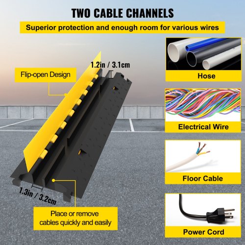 5pcs Rubber 2-channel Cable Protector Floor Cord Cover Visible Shopping ...