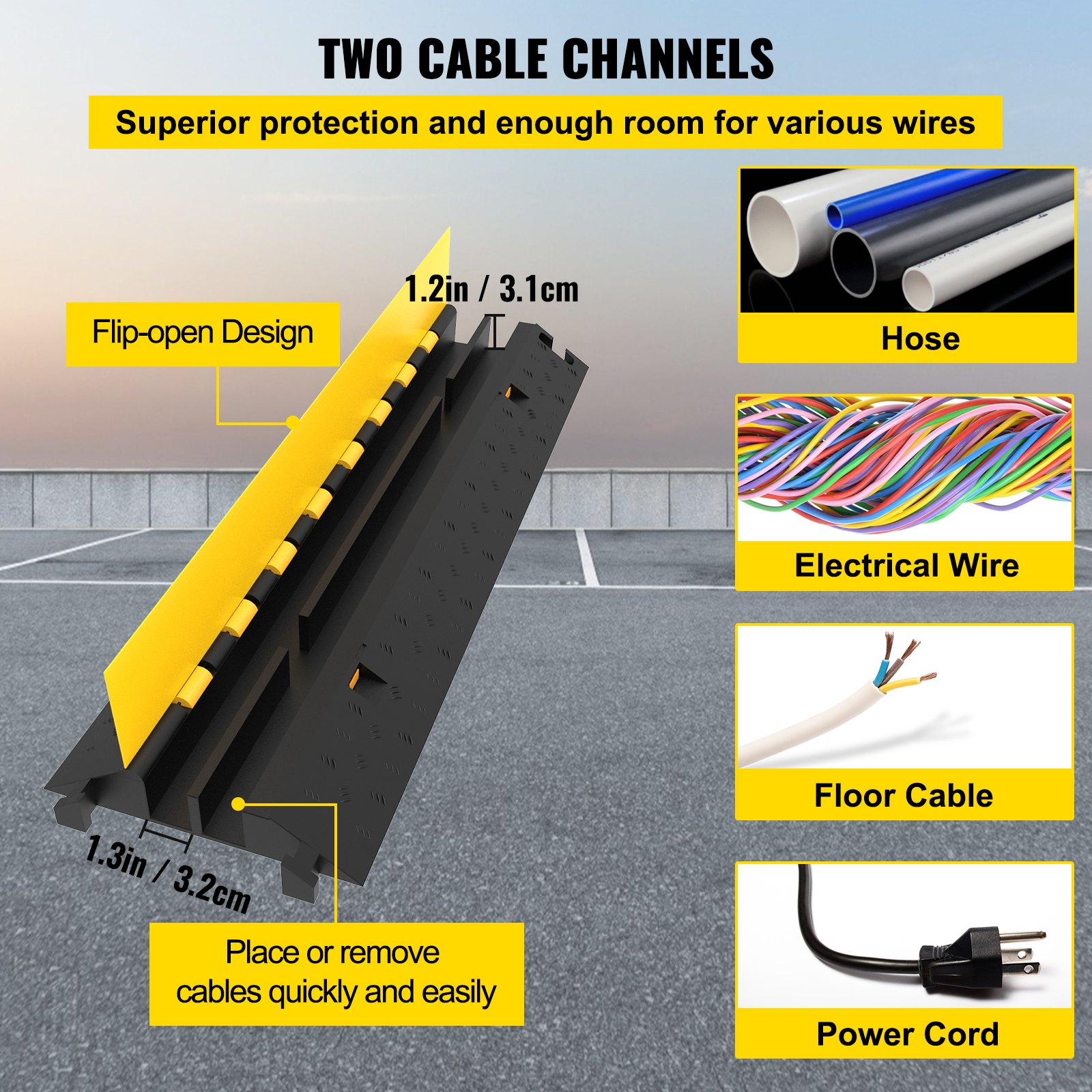 5PCS Dual-Channel Cable Protector Cover 22000LB Capacity Heavy-Duty ...