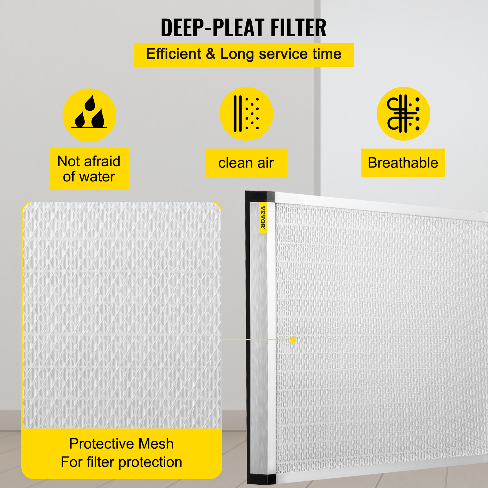 Vevor Hepa Filter Replacement Pleated Air Filter16x 19 X 2.2in Aluminum ...