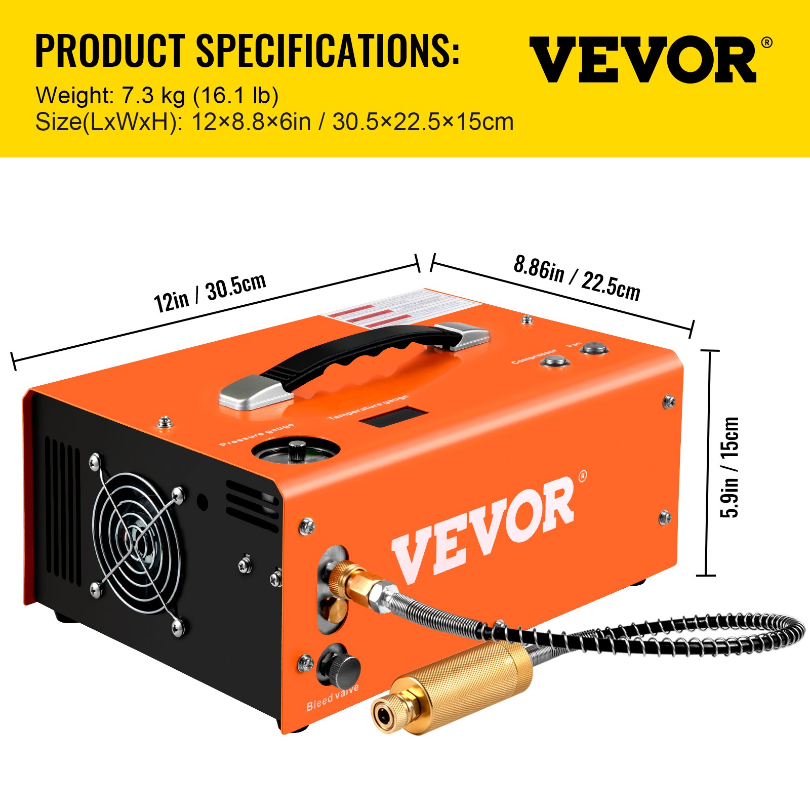 VEVOR VEVOR PCP Air Compressor Portable Scuba Compressor 4500Psi Auto ...