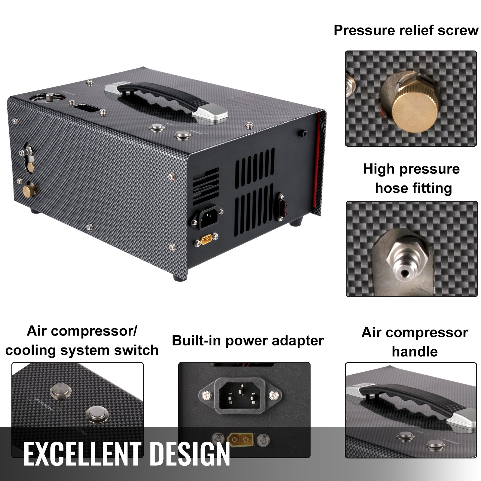 VEVOR PCP Air Compressor 12V DC, PCP Compressor 4500 Psi, Paintball Air ...