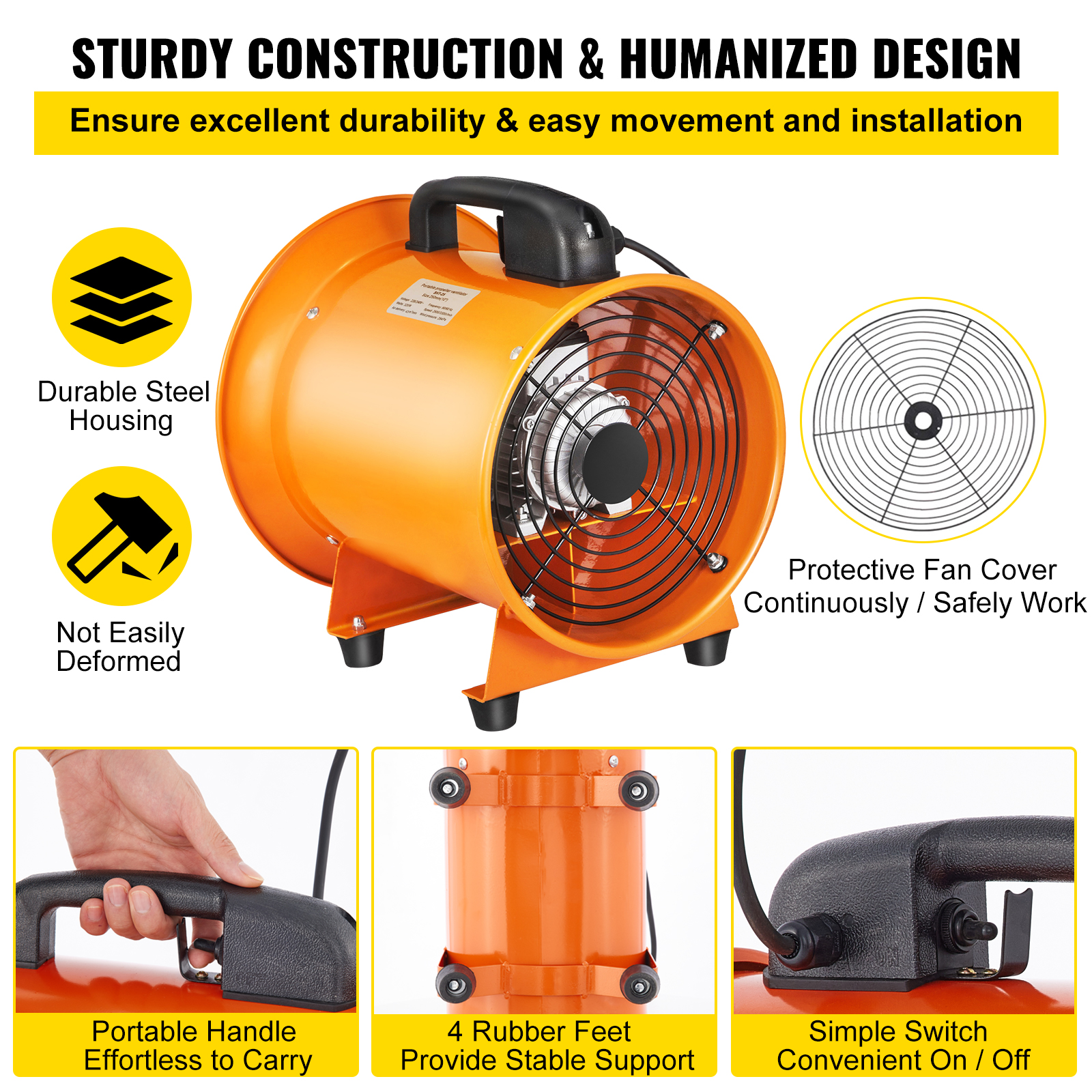 VEVOR Utility Blower Fan 10 inch with 10M Duct Hose,250MM Portable ...