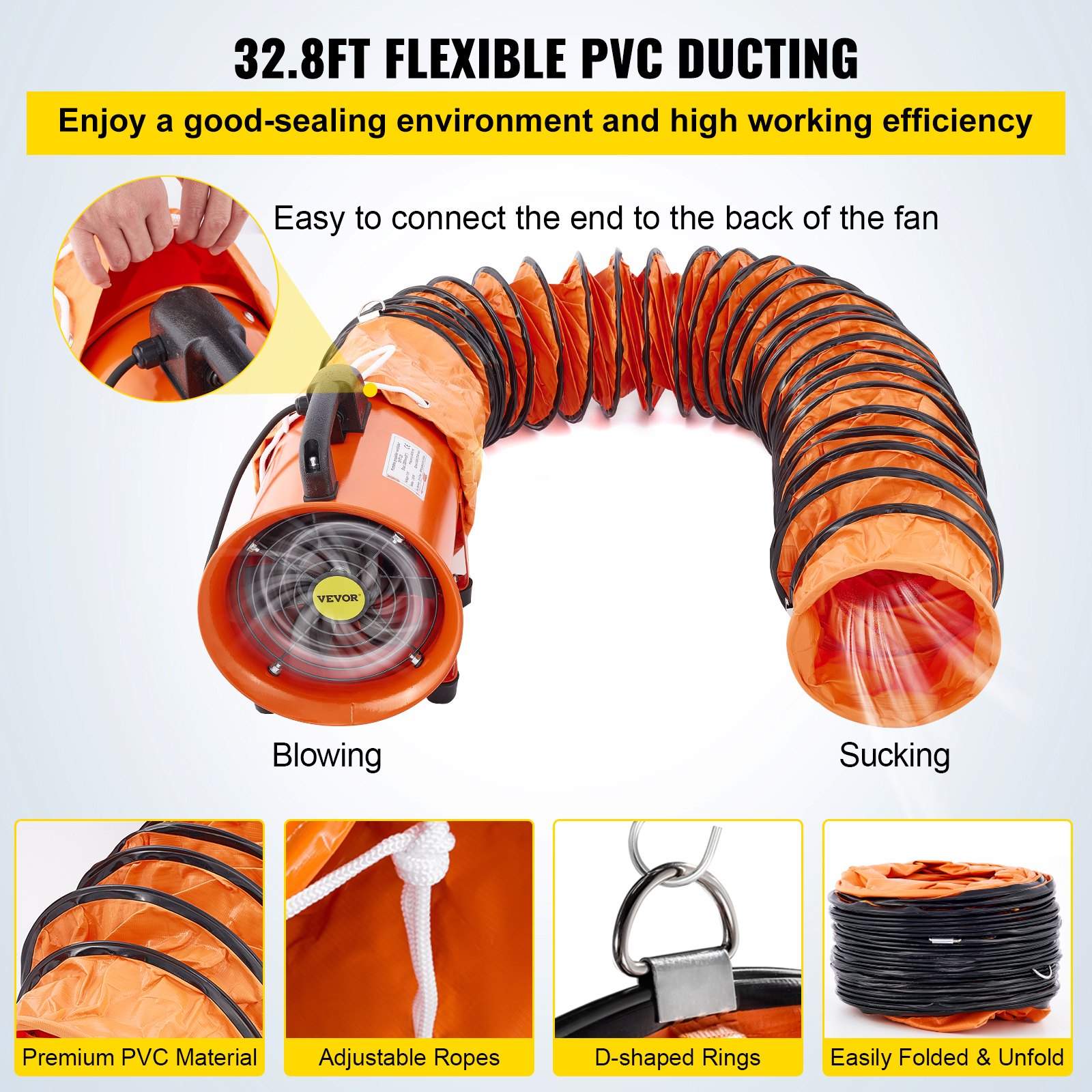 Heavy Duty Cylinder Fan with 10m Vinyl Hose High Velocity Portable ...