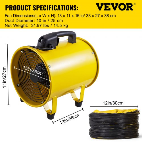 10'' Extractor Fan Blower 2 Speed 10m Duct Hose Exhaust Industrial ...