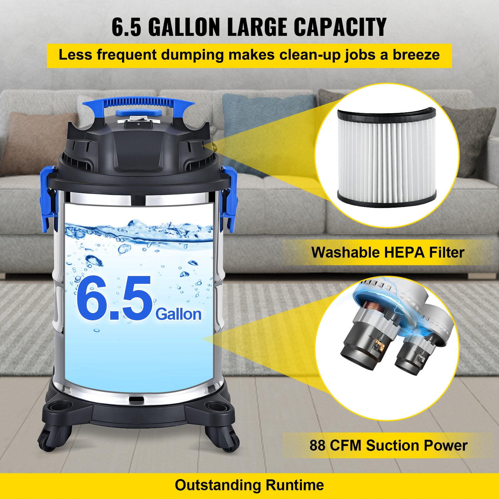VEVOR Wet Dry Dust Extractor Vacuum Industrial Collector w/ HEPA Filter ...