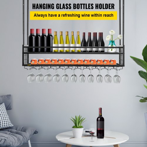 VEVOR Ceiling-Mounted Bar Wine Rack Wine Glass Hanging Rack 46.9x11.8in ...