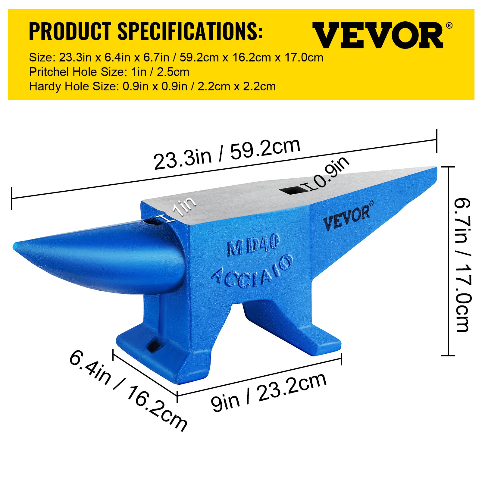 88lb Blacksmith Anvil Steel Anvil 40kg Solid Heat Treated Round Horn ...