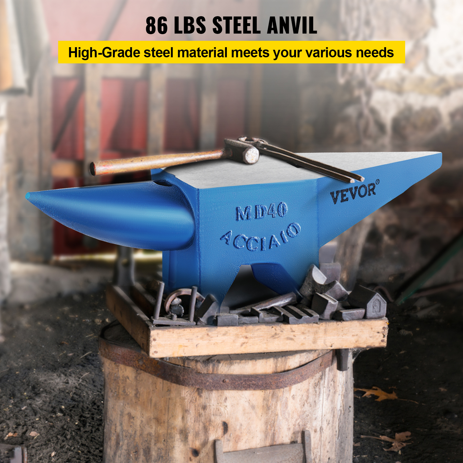 88lb Blacksmith Anvil Steel Anvil 40kg Solid Heat Treated Round Horn ...