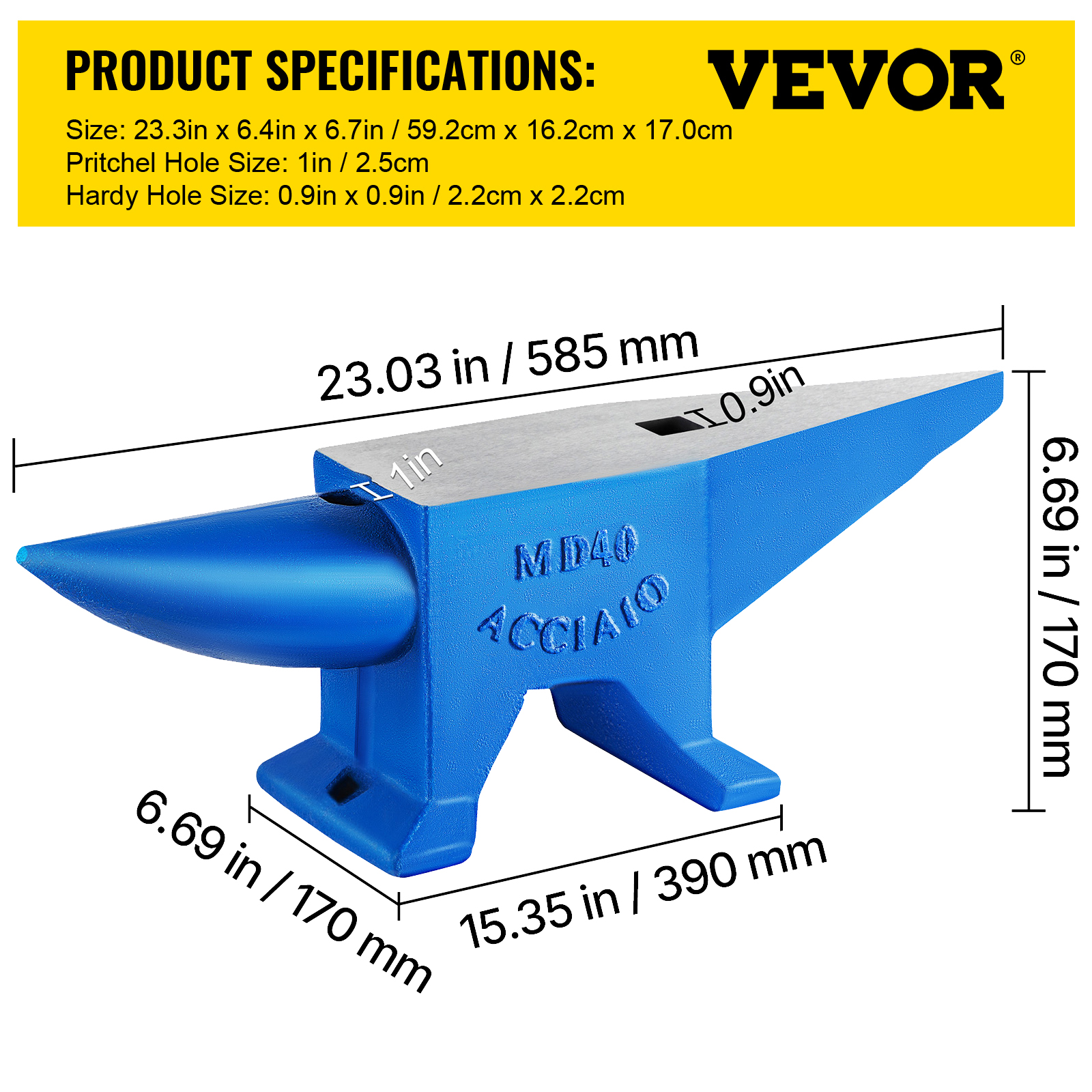 88lb Blacksmith Anvil Steel Anvil 40kg Solid Heat Treated Round Horn ...