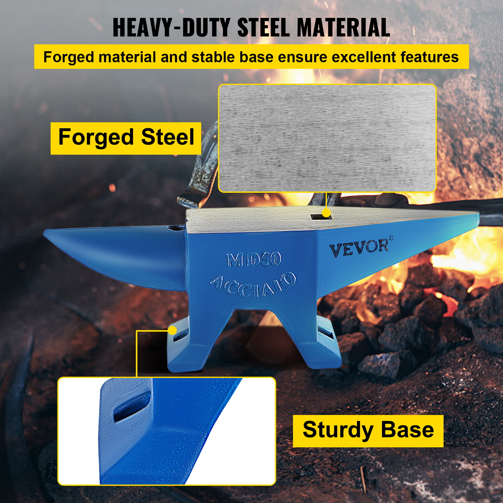 Steel Anvil Blacksmith 110.2LBS (50KG) Forged Steel W/ Round And Square ...